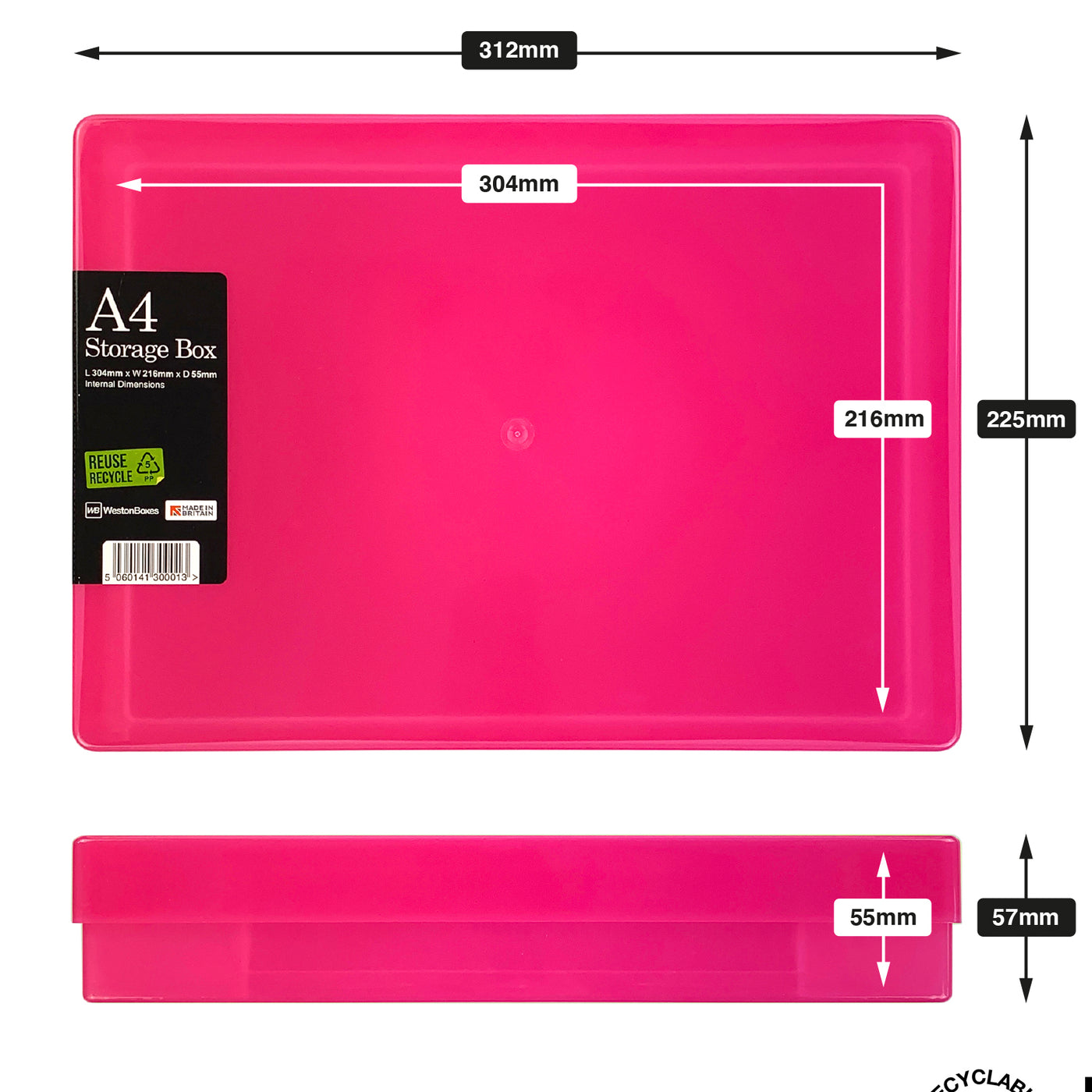 WestonBoxes Plastic Storage Box for A4 Paper, Clear