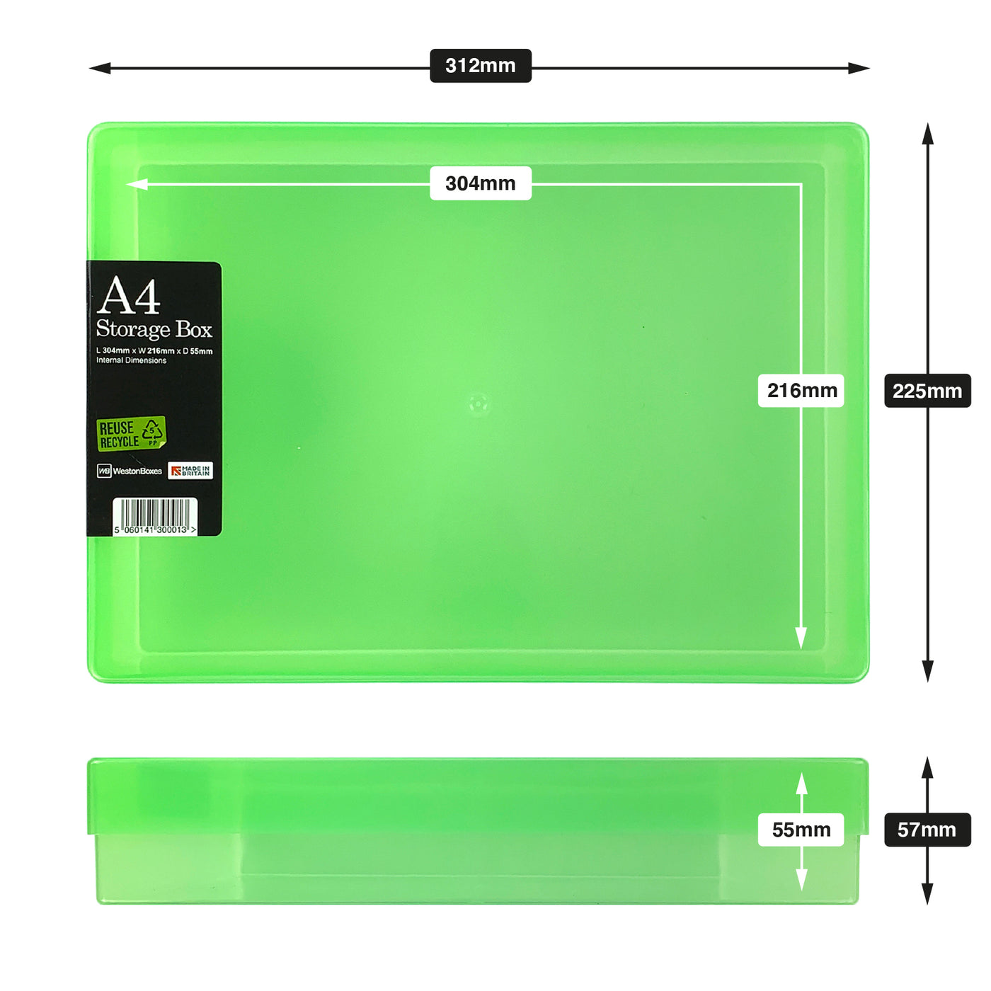 WestonBoxes Plastic Storage Box for A4 Paper, Clear