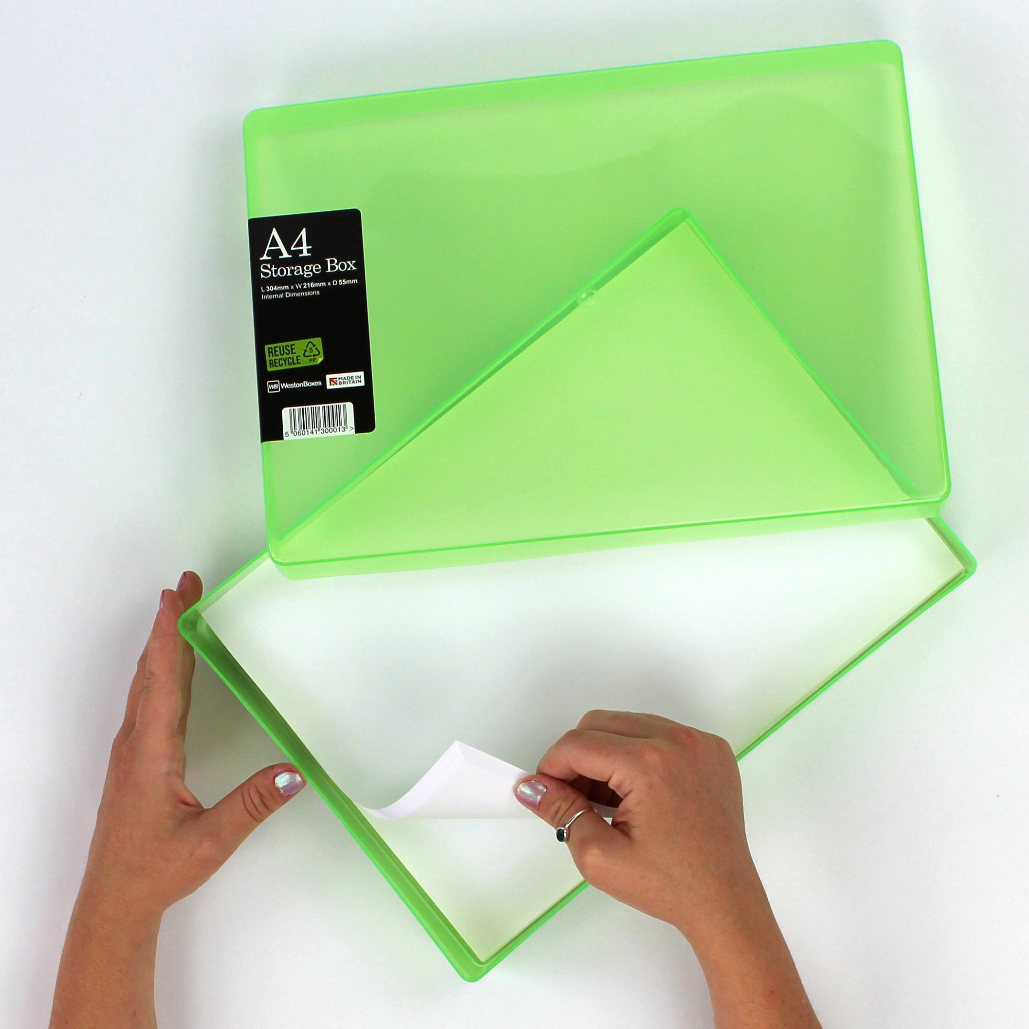 WestonBoxes Plastic Storage Box for A4 Paper, Clear