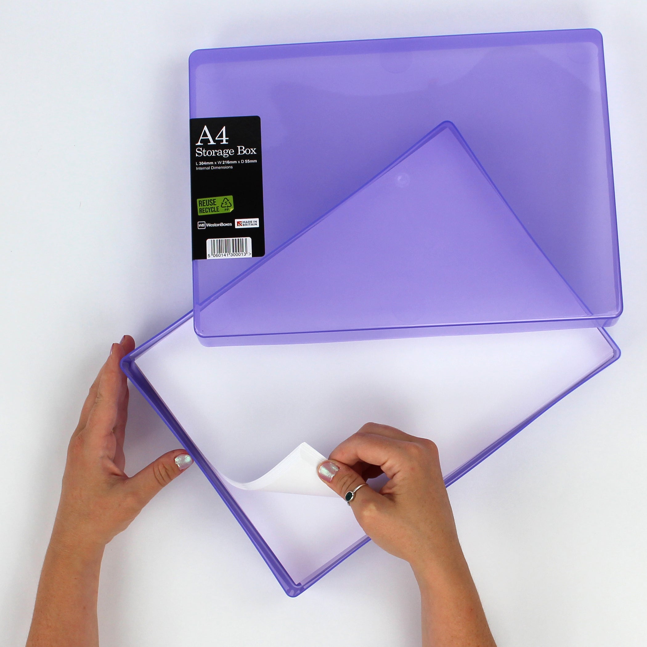 WestonBoxes Plastic Storage Box for A4 Paper, Clear