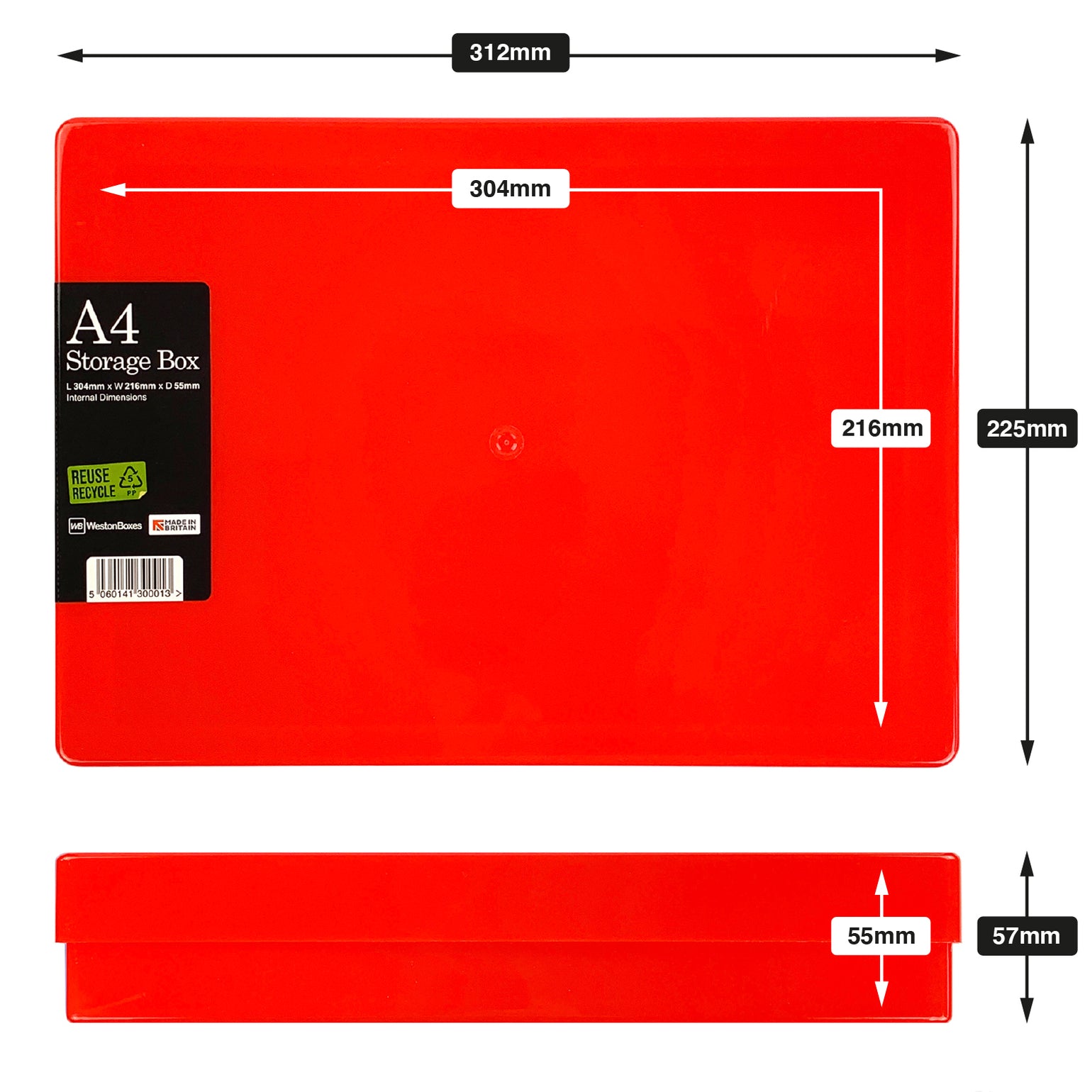 WestonBoxes Plastic Storage Box for A4 Paper, Clear