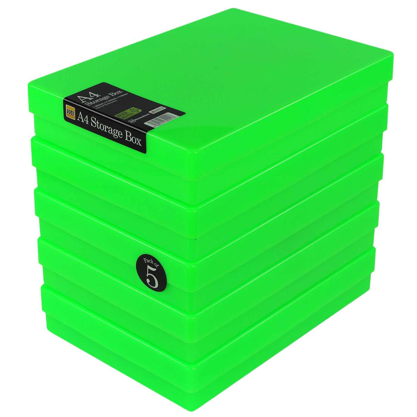 WestonBoxes Neon Plastic Storage Box for A4 Paper, Clear